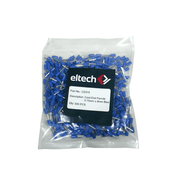 Single Cord End Ferrule 0.75mm x 8mm Blue - Eltech